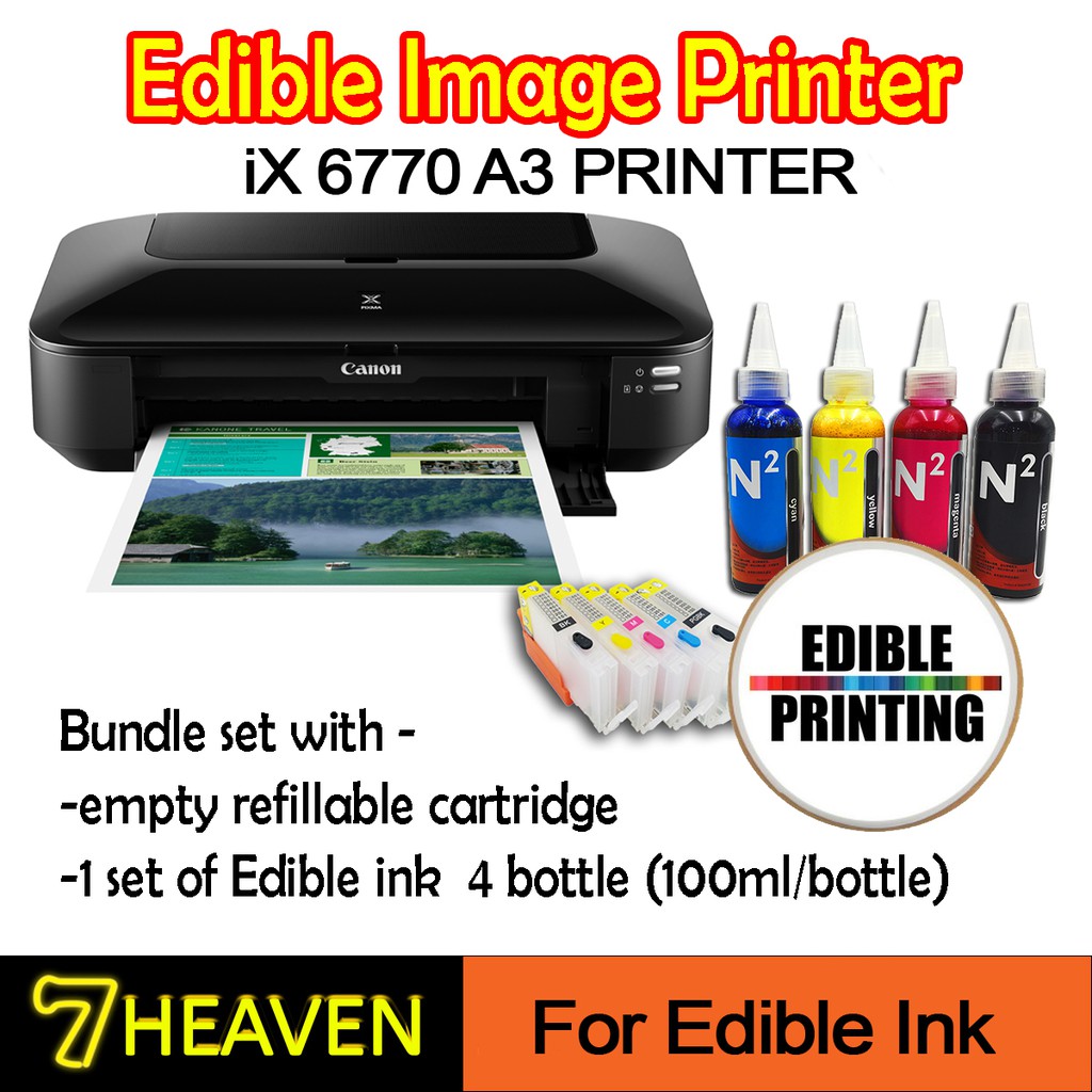 Canon PIXMA iX6770 A3+ Printer with empty refillable cartridge + edible ...