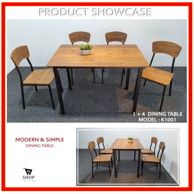 Home 4 Seater Dining Table with 4 Chairs & Steel Legs Design | Meja ...
