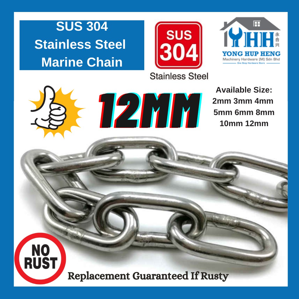 12MM X 1FEET Stainless Steel Chain 304 SS304 Rantai Marine Standard 100 ...