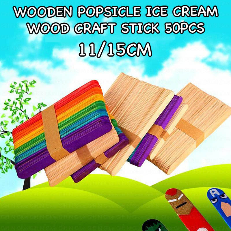 Wooden Popsicle Ice Cream Wood Craft Stick 50 pcs 11/15CM | Shopee Malaysia
