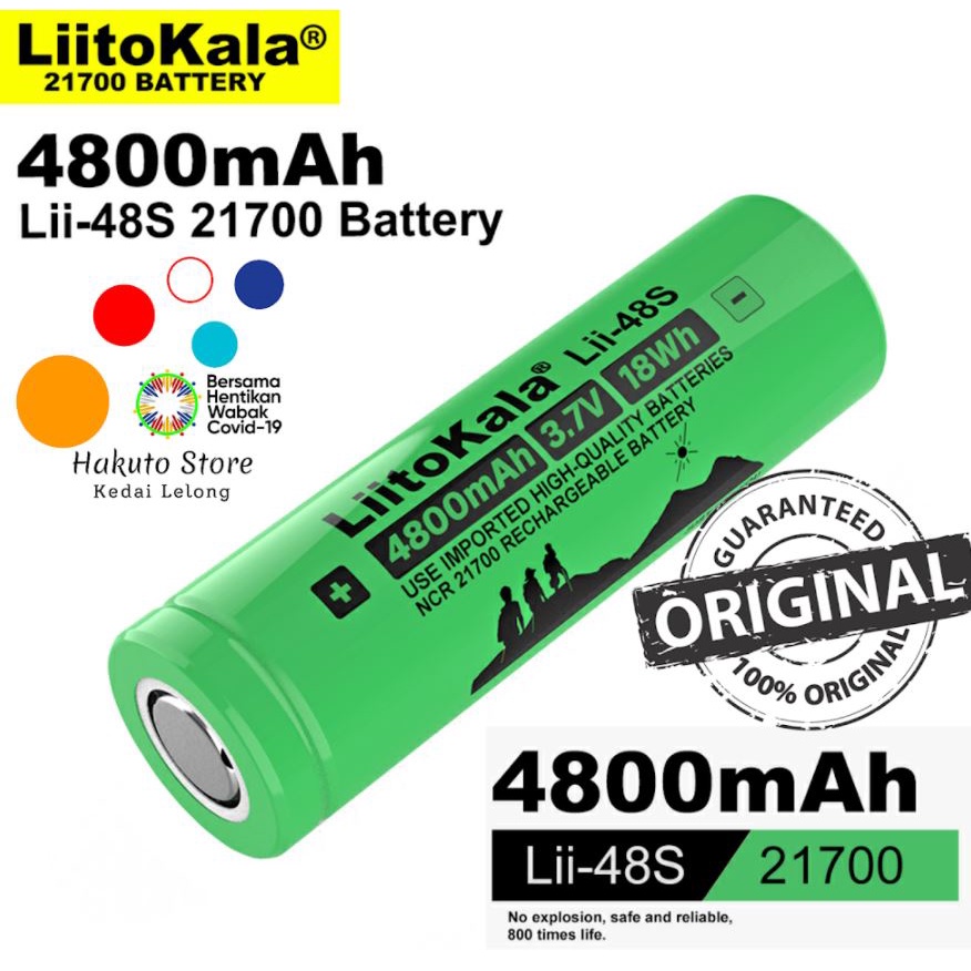 Original LiitoKala Lii-48S 3.7V 4800mAh 21700 Battery 9.6A Power 2C ...