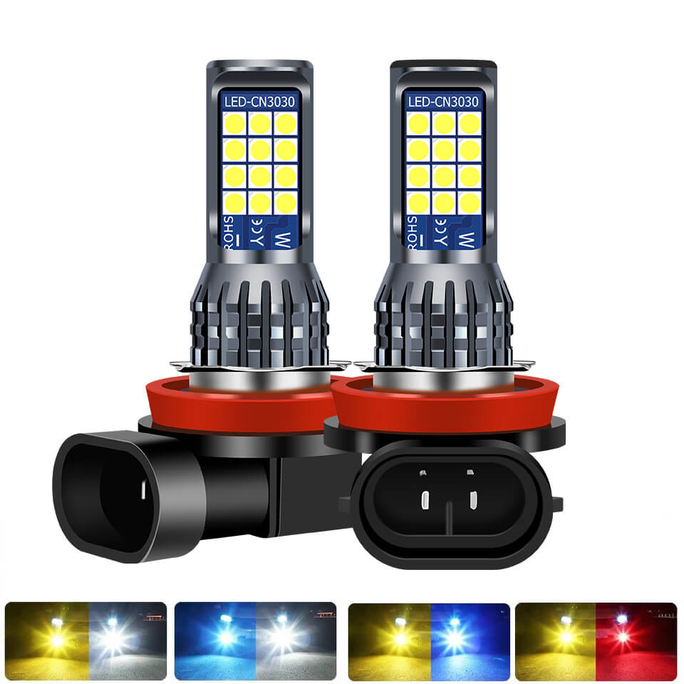【2Pcs】 24SMD Auto Fog Lamp Two-Color LED Car Light H8 H11 H3 H4 H7 9005 HB3 9006 HB4 H16 Day ...