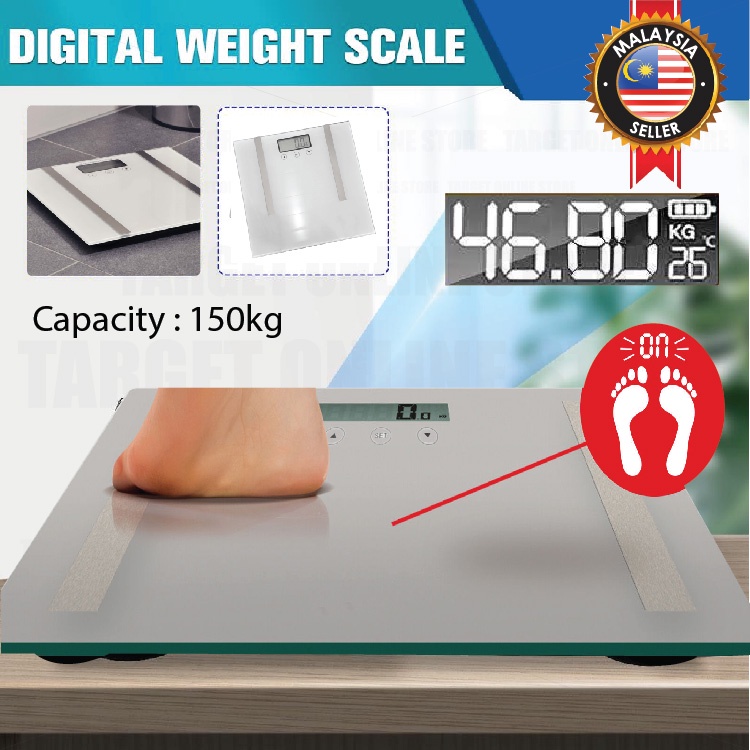 MAX 150KG Digital Glass Body Weight Scale Healthy BMI Body Fat Analyser ...