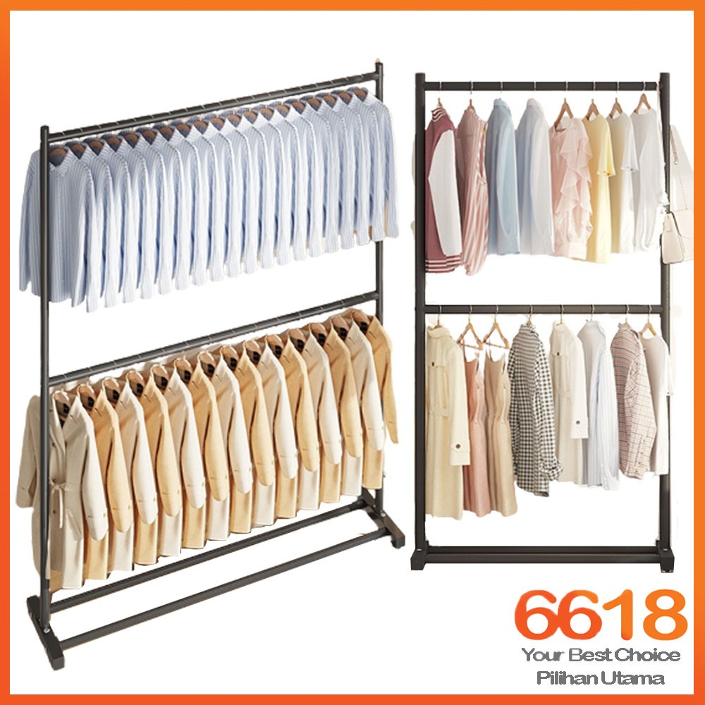 Rak Penyidai Baju Dua Lapisan Rak Baju Penyidai Pakaian / Kain Rak Dobi ...