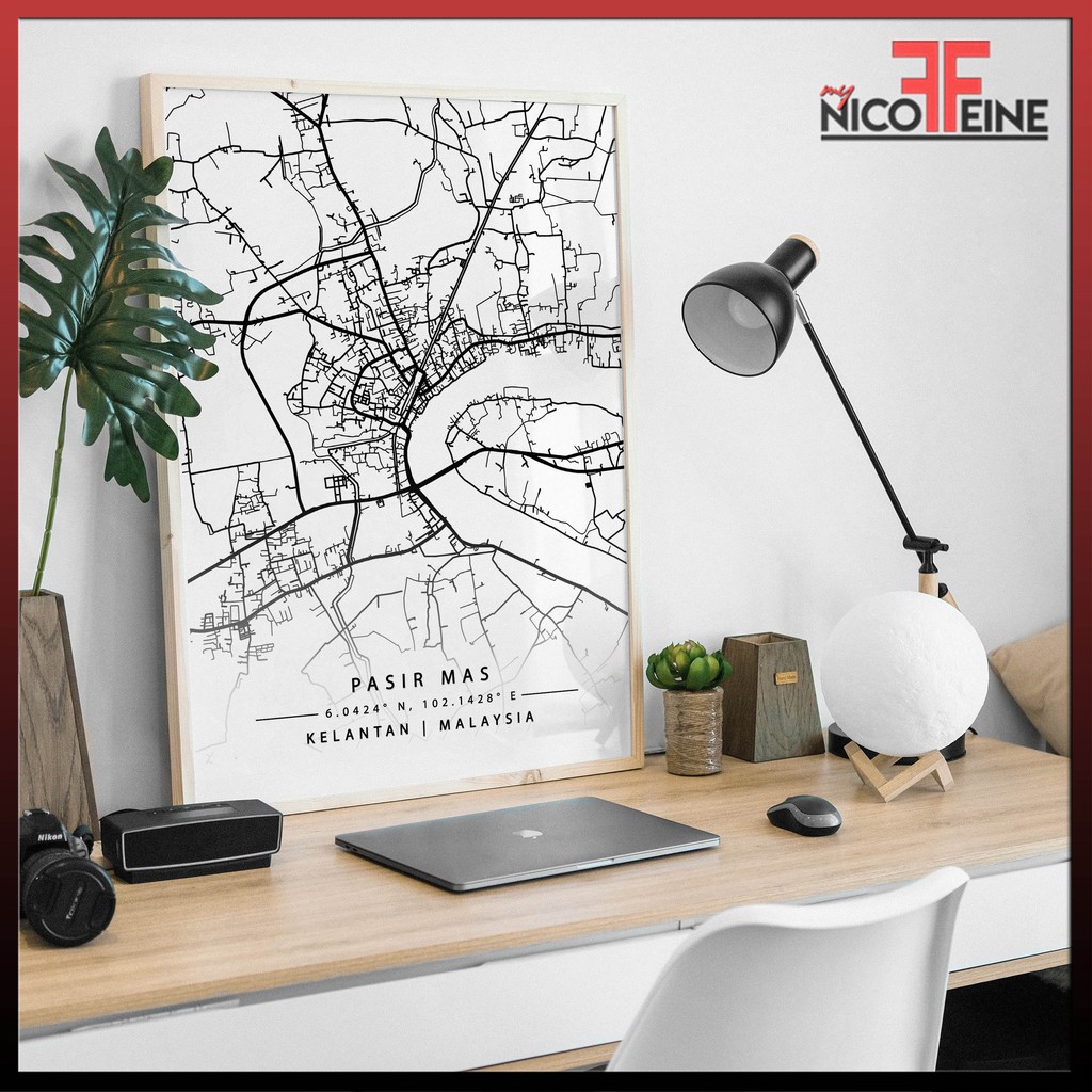 NEW Pasir Mas Kelantan Minimal City Map Black and White Large Poster ...