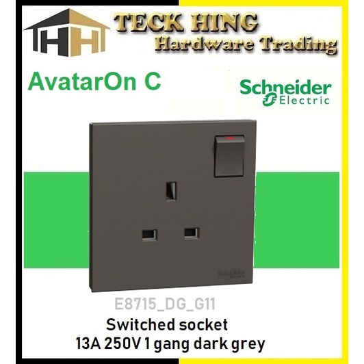 Schneider AvatarOn C switched socket 13A 250V 1 gang - White / Dark ...