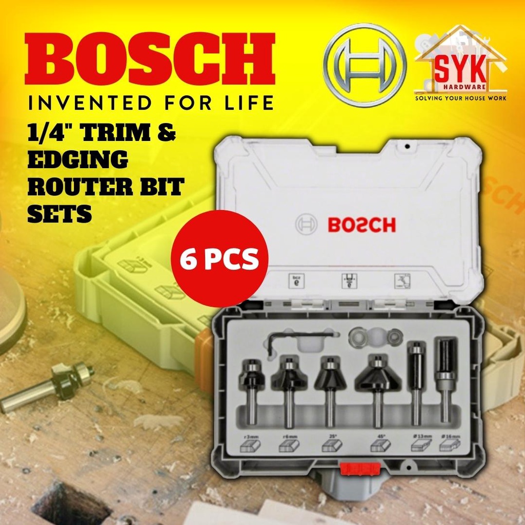 SYK Bosch 6pcs x 1/4" Trim and Edging Router Bit Sets Woodworking Tools ...
