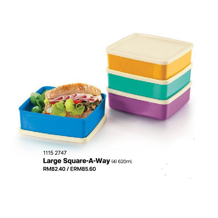 Tupperware Large Square Away (4) 620ml | Shopee Malaysia