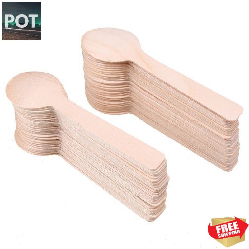 100Pcs 1 Pack Wood Disposable Wooden Spoon Kecil Mini Ice Cream Spoons ...