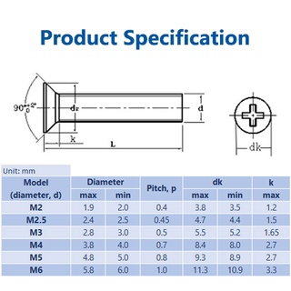 M3 M4 M5 M6 Screw Flat Head Phillips 304 Stainless Steel GB819 Skru ...