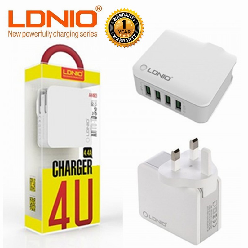 A4403 LDNIO Pengecas Battery USB 4 Output Port Auto ID USB Charger & UK ...
