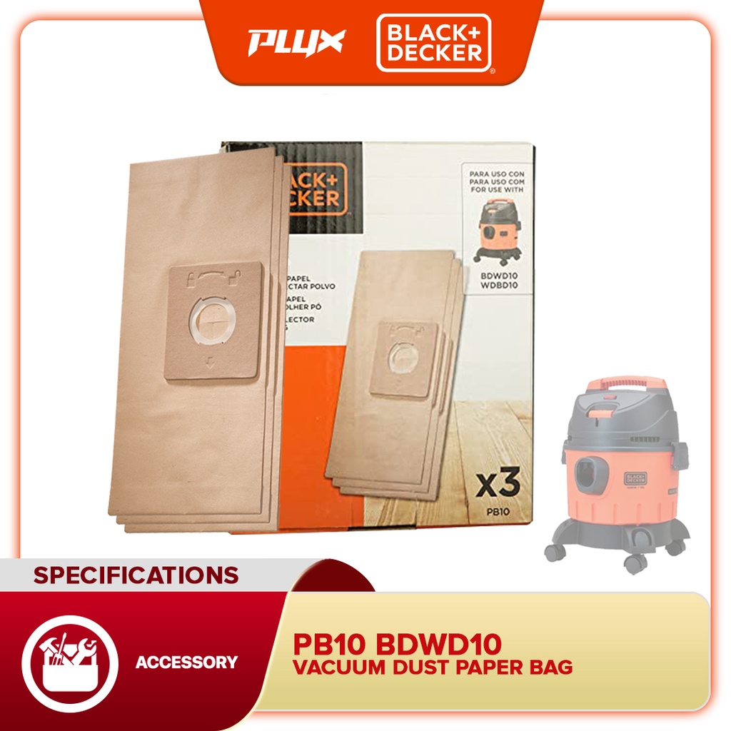 BLACK & DECKER PB10-B1 3pcs Paper Dust Bag For BDWD10 Vacuum Cleaner ...
