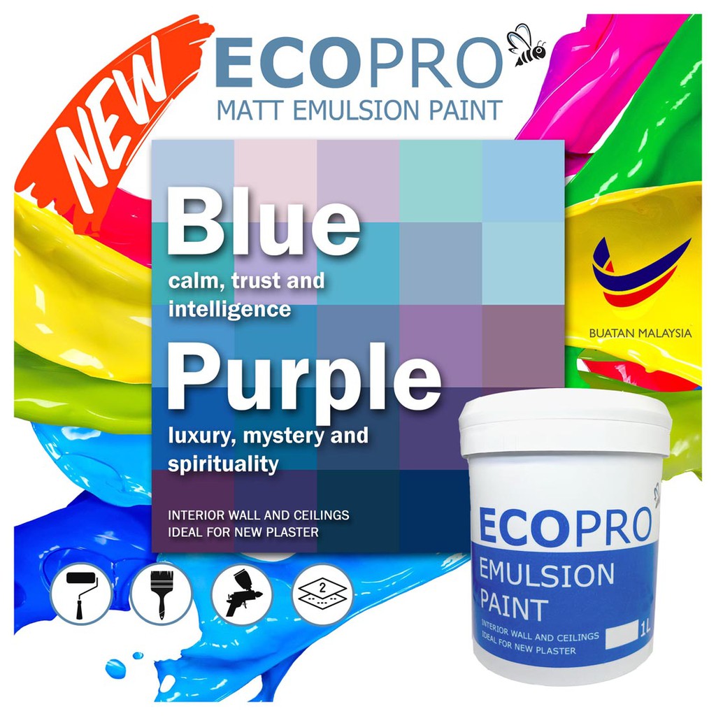 1L ECOPRO MATT EMULSION PAINT FOR INTERIOR ( BLUE & PURPLE ) READY ...