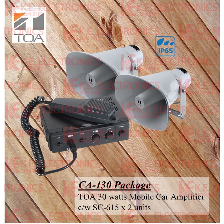 TOA CA-130 Mobile 30Watts Car Amplifier c/w 2 Units SC-615 15Watts Horn Speaker Packages ...