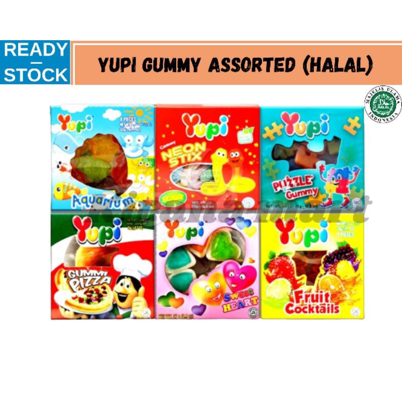 YUPI GUMMY ASSORTED HALAL (Pizza / Fruit Cocktails / Aquarium ) 23G ...