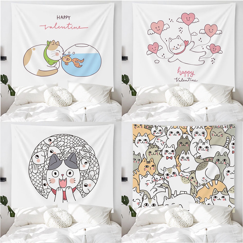 Cartoon cute cat style home decoration tapestry background cloth room ...