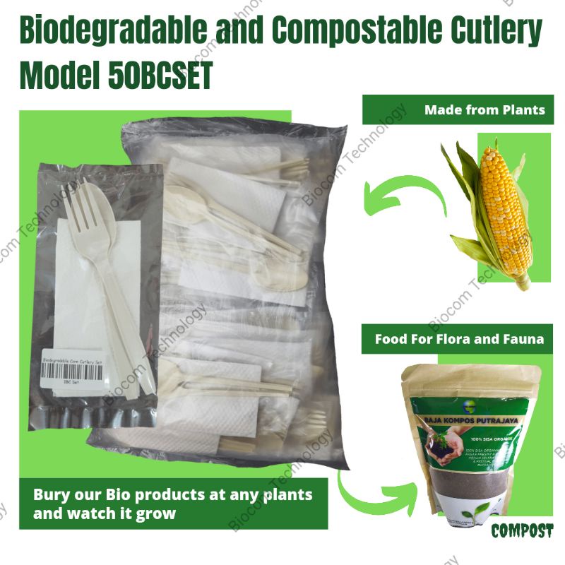 50sets Biodegradable and Compostable Fork Spoon Knife 3in1 Plant Based ...