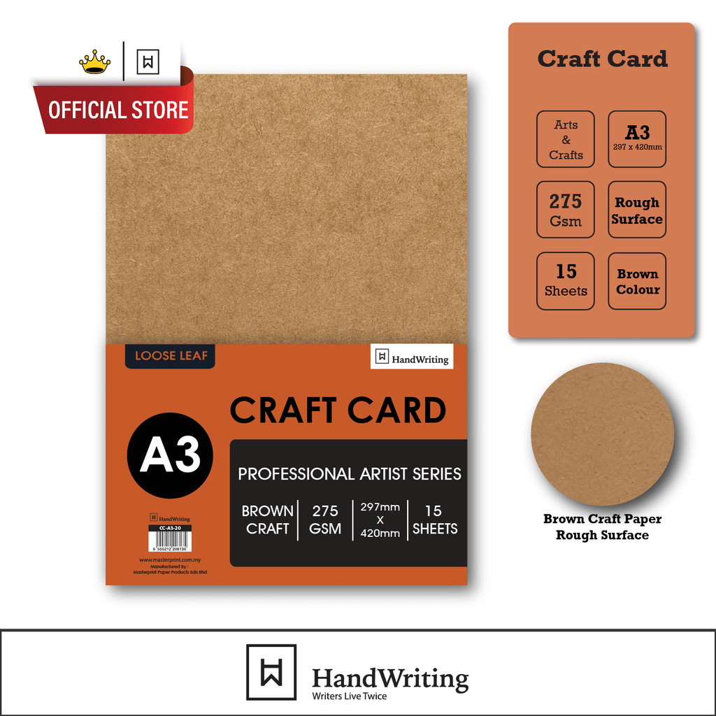 Handwriting Arts & Crafts Brown Kraft Paper - Size A4/A3 (120gsm/275gsm ...