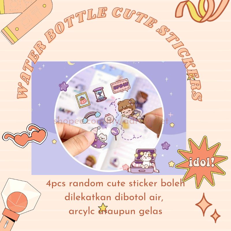4pcs Water Bottle Cute Stickers Stiker Comel Botol Air Viral Boleh Juga ...