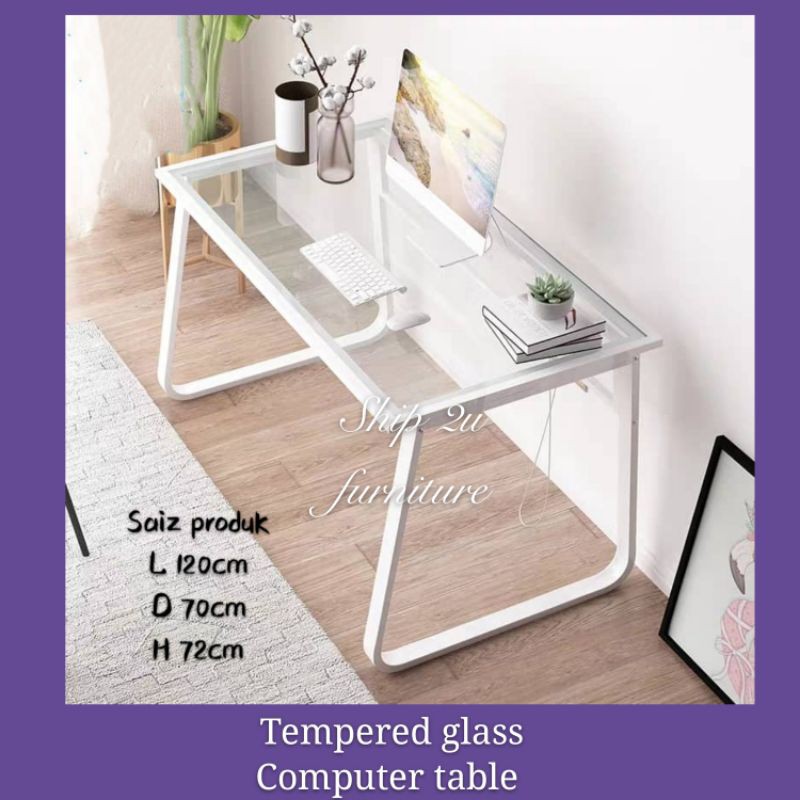 Scandinavian Modern tempered glass computer table/Meja tulis /meja ...