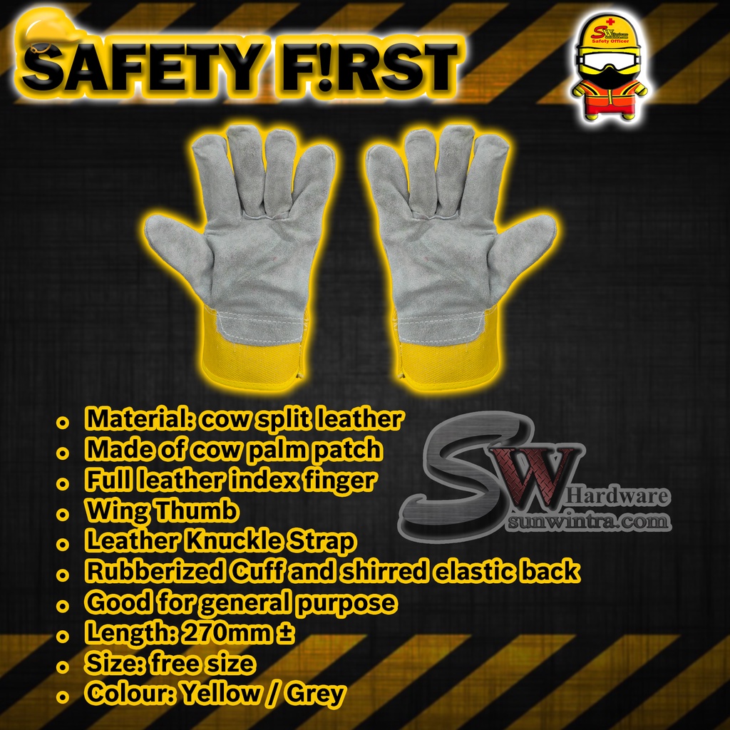 SW Hardware Heavy Duty Semi Leather Protective Safety Hand Glove Semi ...