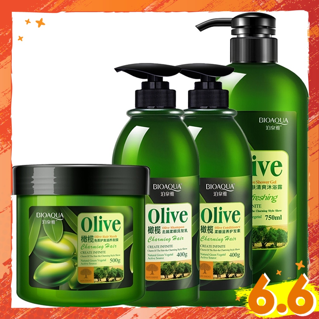 BIOAQUA Olive Hair Care Shampoo Conditioner Hair Mask Body Wash Set - 4 IN 1 | Shopee Malaysia