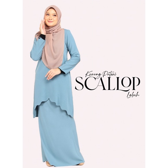 (HASNURI) Kurung Puteri Scallop Labuh *Moden/Kain Mermaid/Fully Getah ...
