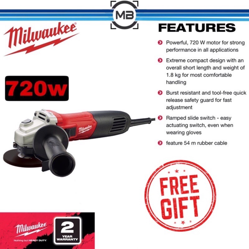 MILWAUKEE AG7 -100S 720W COMPACT ANGLE GRINDER 100MM | Shopee Malaysia