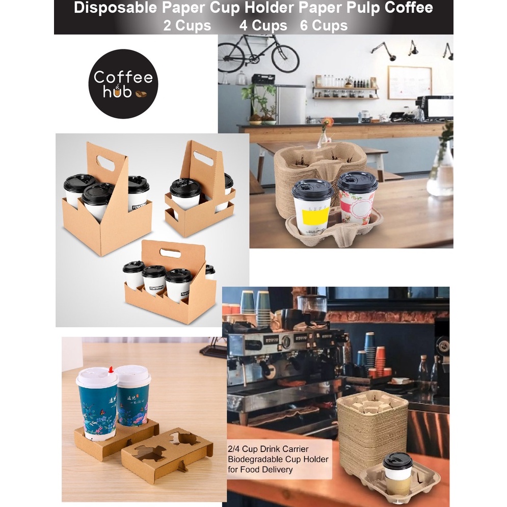 (Ready Stock)Paper Cup Holder Disposable Pulp Paper Coffee Milk Tea ...