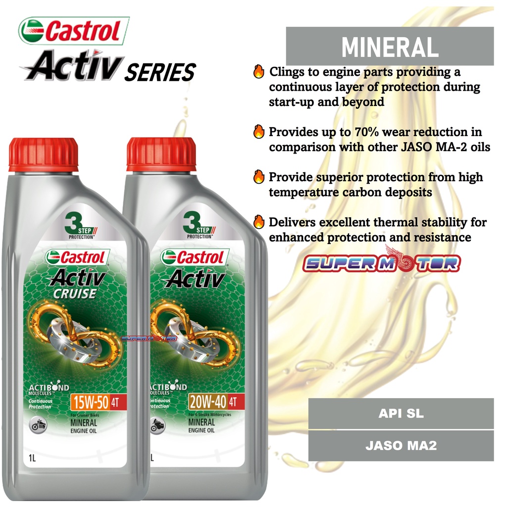 100% ORIGINAL CASTROL POWER1/ ACTIV CRUISE/ GO 4T 20W40 / ACTIV ...