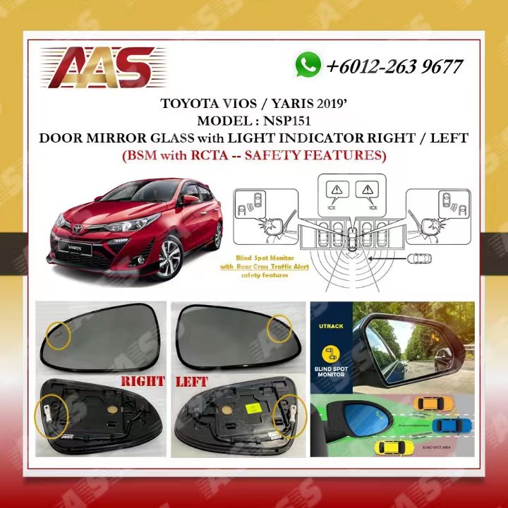 TOYOTA VIOS / YARIS 2019' NSP151 DOOR MIRROR GLASS WITH LIGHT INDICATOR ...
