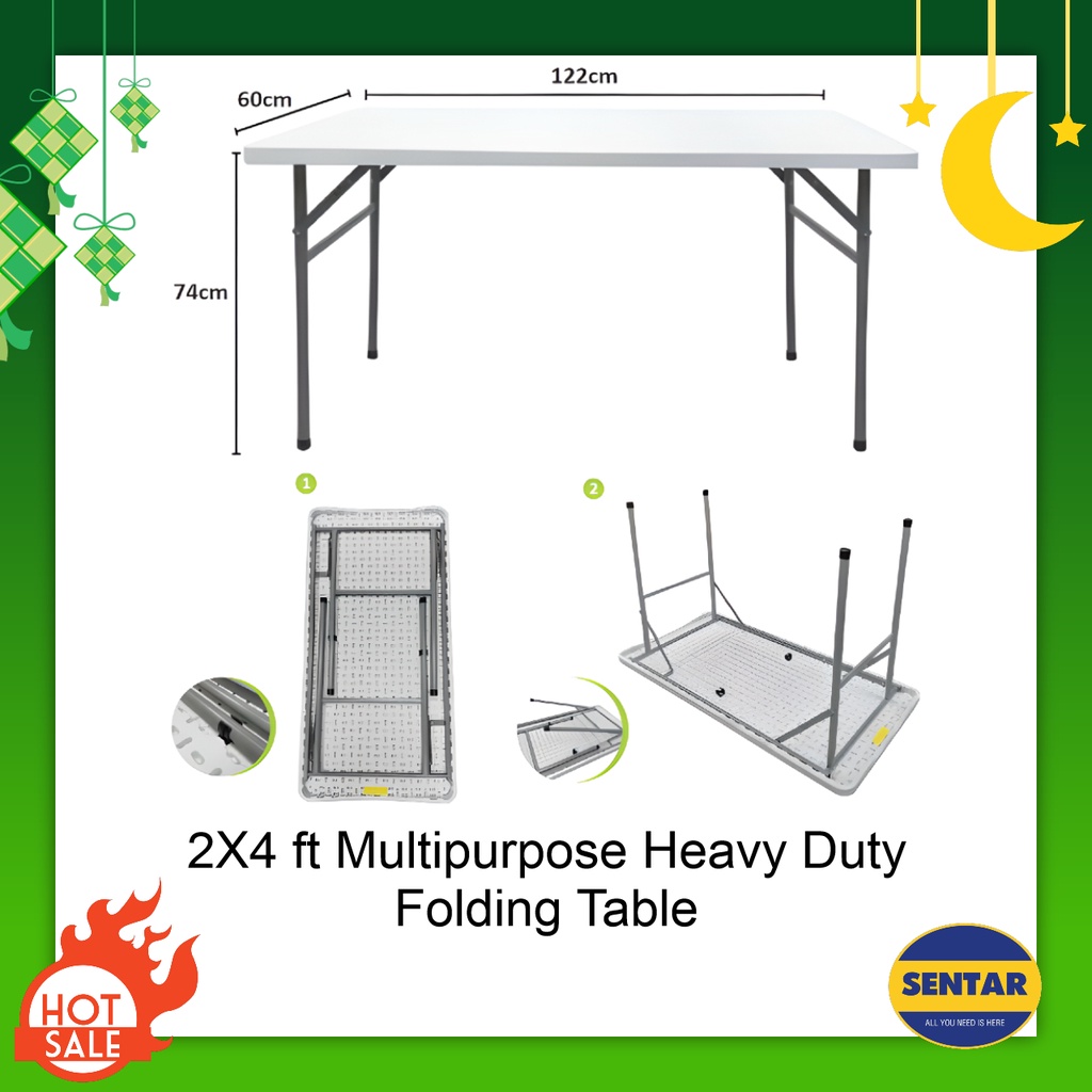 [100% Solid Table] 2X4 ft Multipurpose Heavy Duty Folding Table(White ...