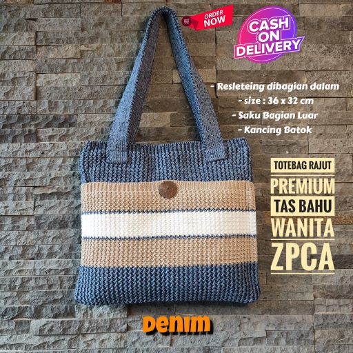 Premium Knitted Tote Bag Contemporary Millennial Strip Shoulder Bag ...