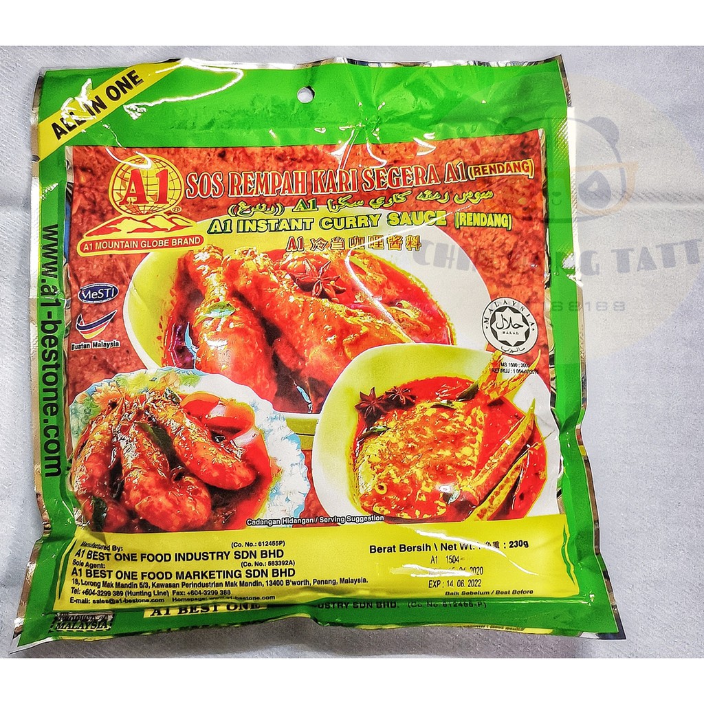 A1 Best One Instant Curry Sauce Meat / Seafood / Rendang 230G+/- Halal Certified Sos Rempah Kari ...