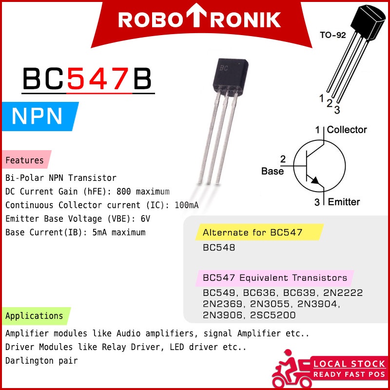 Transistor BC Series (NPN/PNP) BC547 BC548 BC557 BC558, Compatible Arduino UNO | Shopee Malaysia