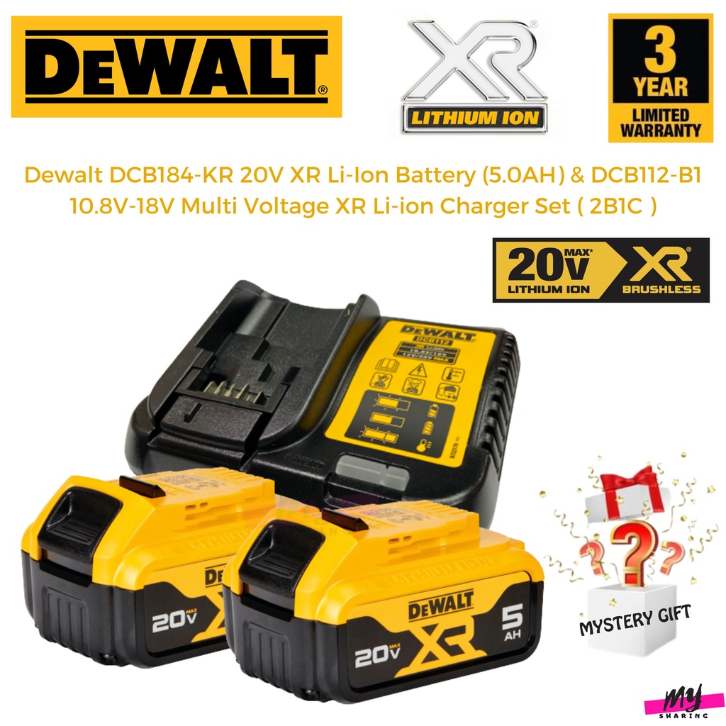 DEWALT DCB184-KR 20V XR Li-Ion BATTERY ( 5.0AH ) & DCB112-B1 10.8V-18V Multi Voltage XR Li-ion ...