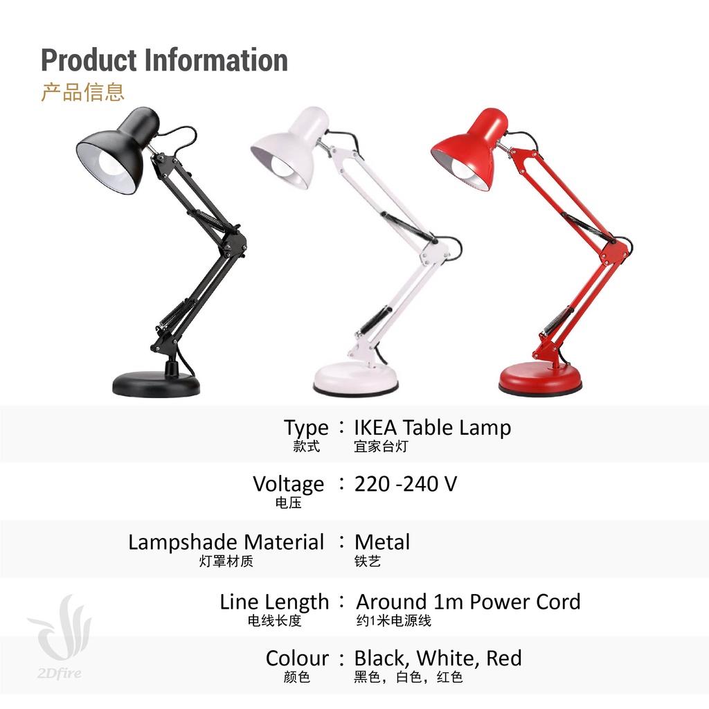LED Table Lamp Metal Wire Reading Lamp Desk Long Arm Folding Study ...