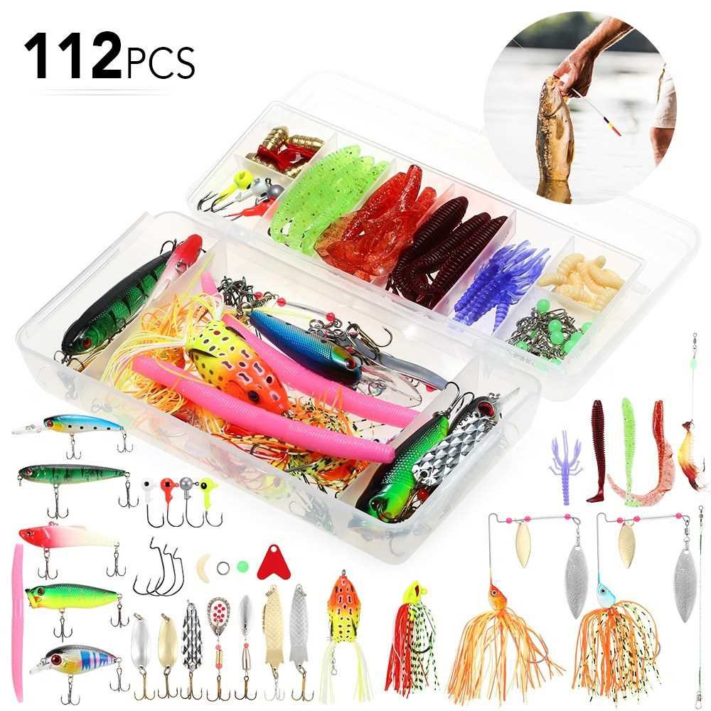 112pcs Fishing Lure Set Fishing Lure Bait Gear Kit Spinnerbaits Worms ...