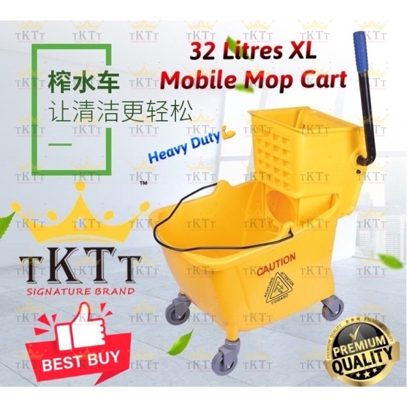 TKTT ™️ 32 Liters XL Mop Wringer Pail Mop Bucket Cart Janitor Cleaner ...