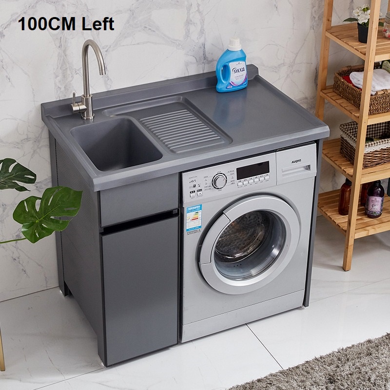 Aluminum Balcony Washing Machine Cabinet With Basin Quartz Waterproof ...