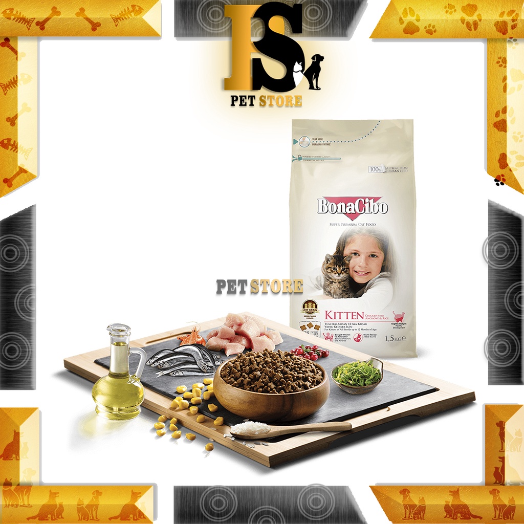 Bonacibo Cat Food Kitten Chicken with Anchovy & Rice 1.5Kg | Shopee ...