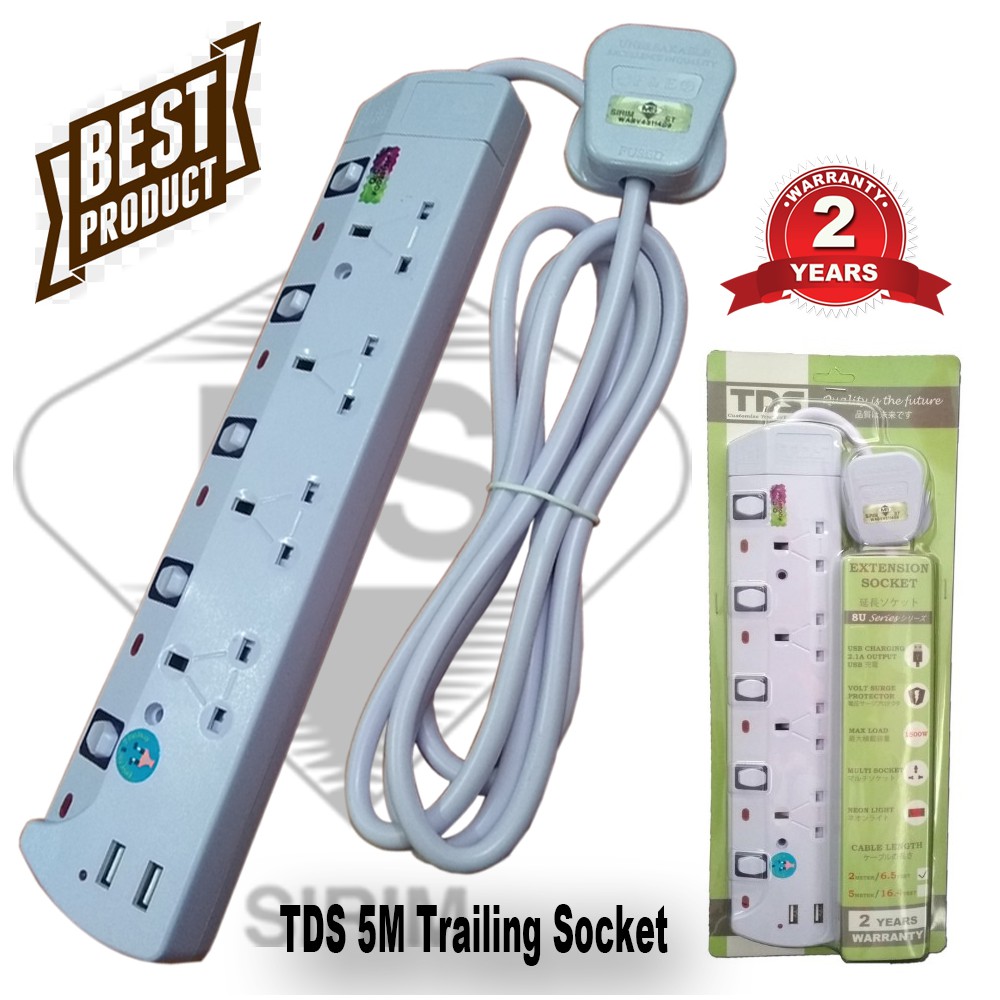 Extension Trailing Socket 4 Gang With 2 Usb Port TDS 5M | Shopee Malaysia