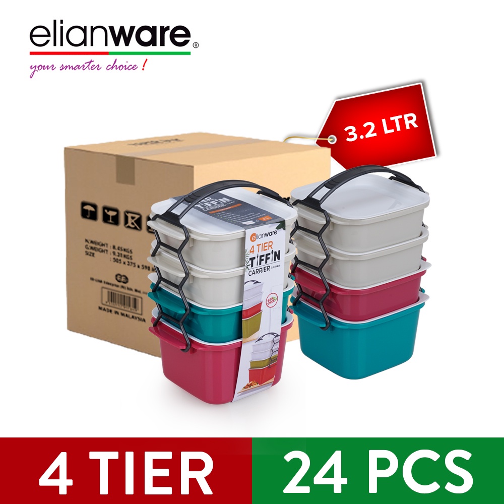 Elianware 4 Layer Tier Microwaveable BPA Free Square Tiffin Food ...