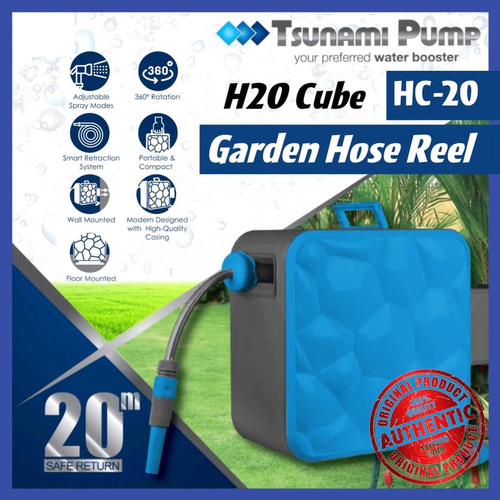 TSUNAMI PUMP HC-20 Cube Garden Hose Reel Automatic Retractable & Rewind ...