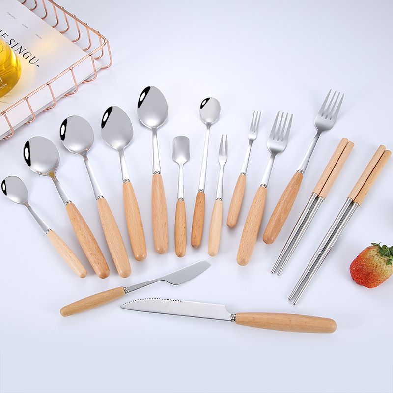 Stainless Steel Tableware Wooden Handle Cutlery Stainless Steel Spoon ...