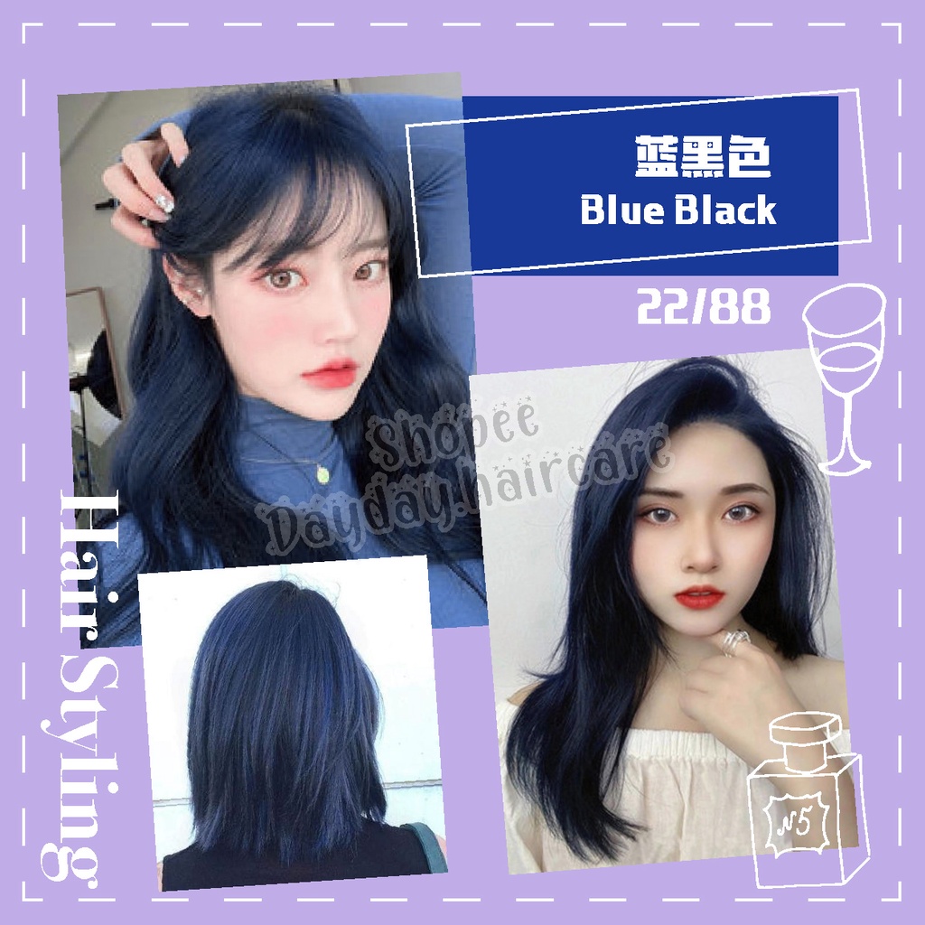 (FREE Peroxide) 22/88 Blue Black Salon Hair Color Dye Cream Pewarna ...