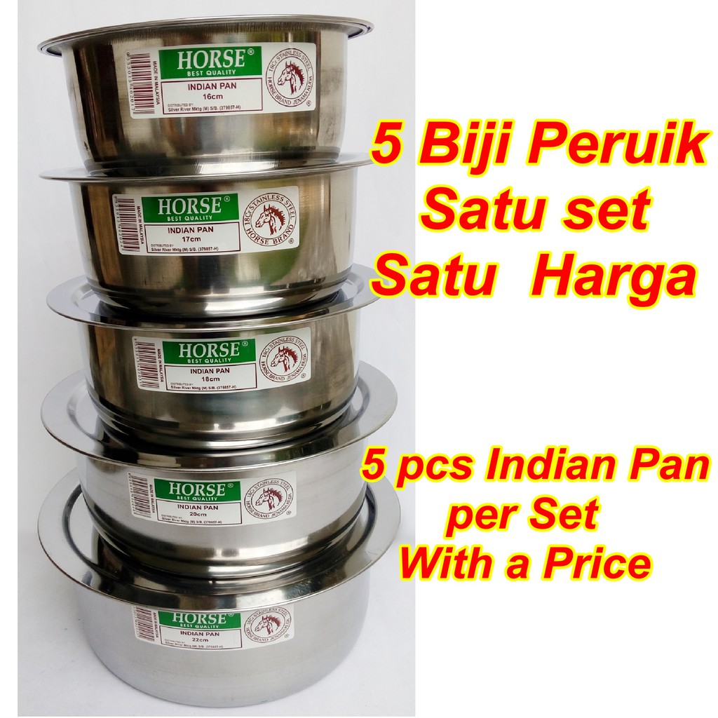 Stainless Steel Indian Pan 5 Sizes With Lids per Set (Diameter :16cm ...