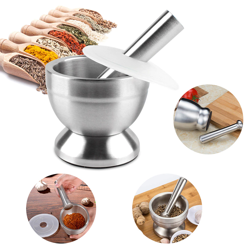 Stainless Steel Mortar Pestle Set Pugging Pot Garlic Spice Grinder ...