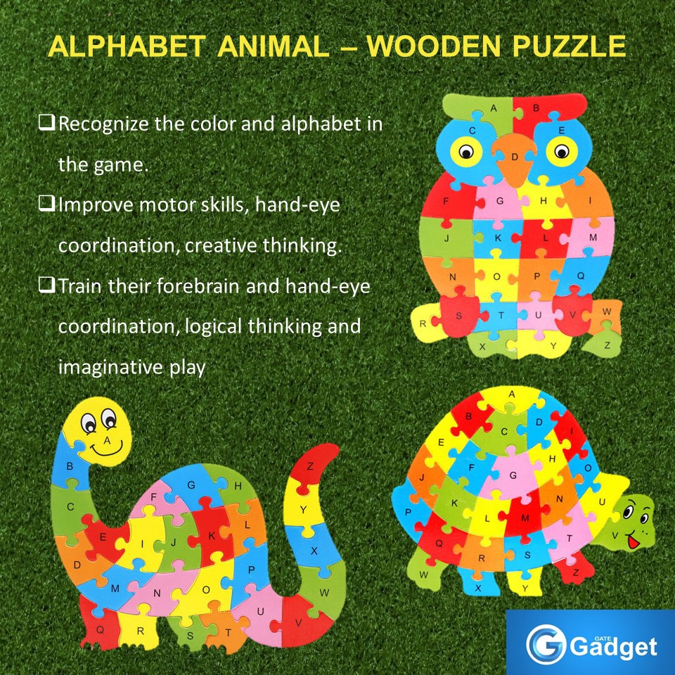 Alphabet Animal Puzzle kids Wooden Toy Puzzle Building Blocks Puzzle ...