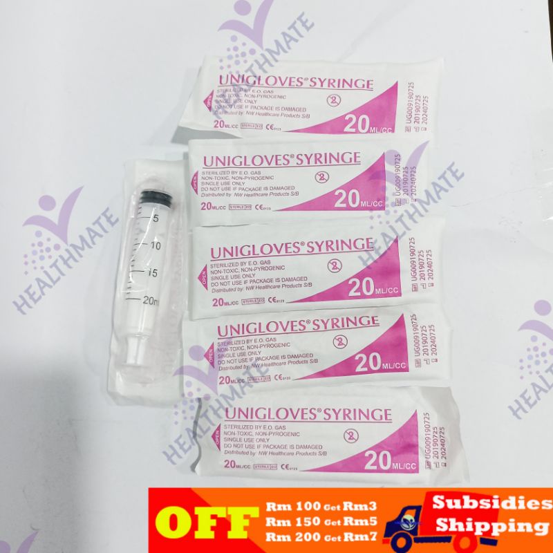[1 unit]UNIGLOVES Disposable Syringe 20ML/CC (Eccentric Luer Slip) | Shopee Malaysia